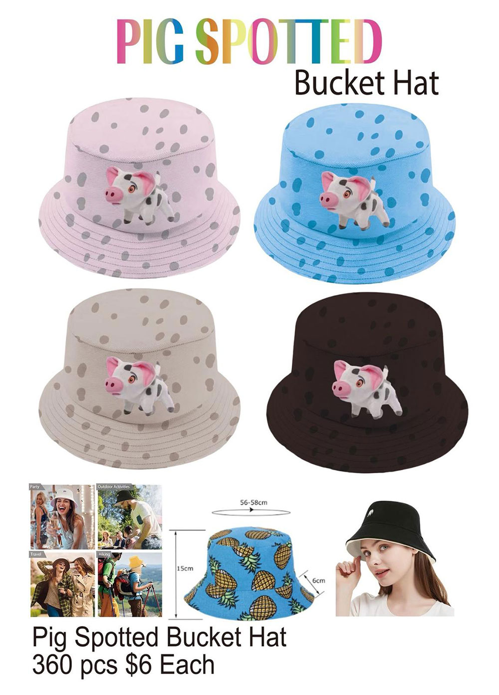 Pig Spotted Bucket Hat - Puka Creations