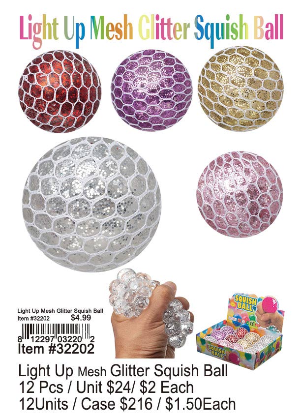 Light Up Mesh Glitter Squish Ball - Puka Creations