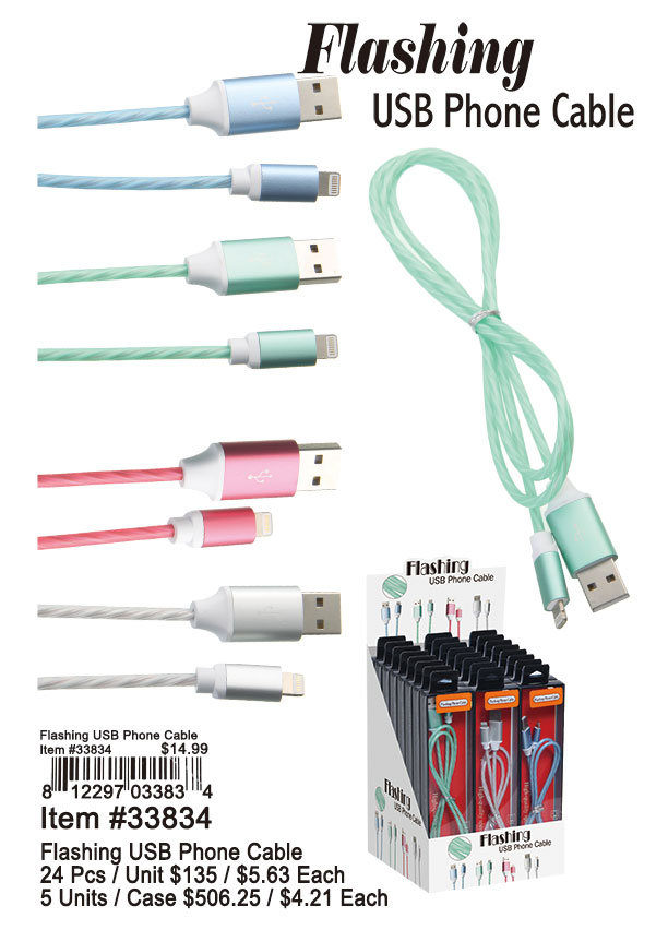 Flashing USB Phone Cable - Puka Creations