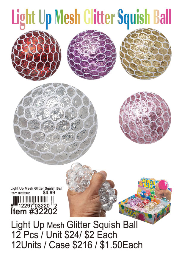 Light Up Mesh Glitter Squish Ball