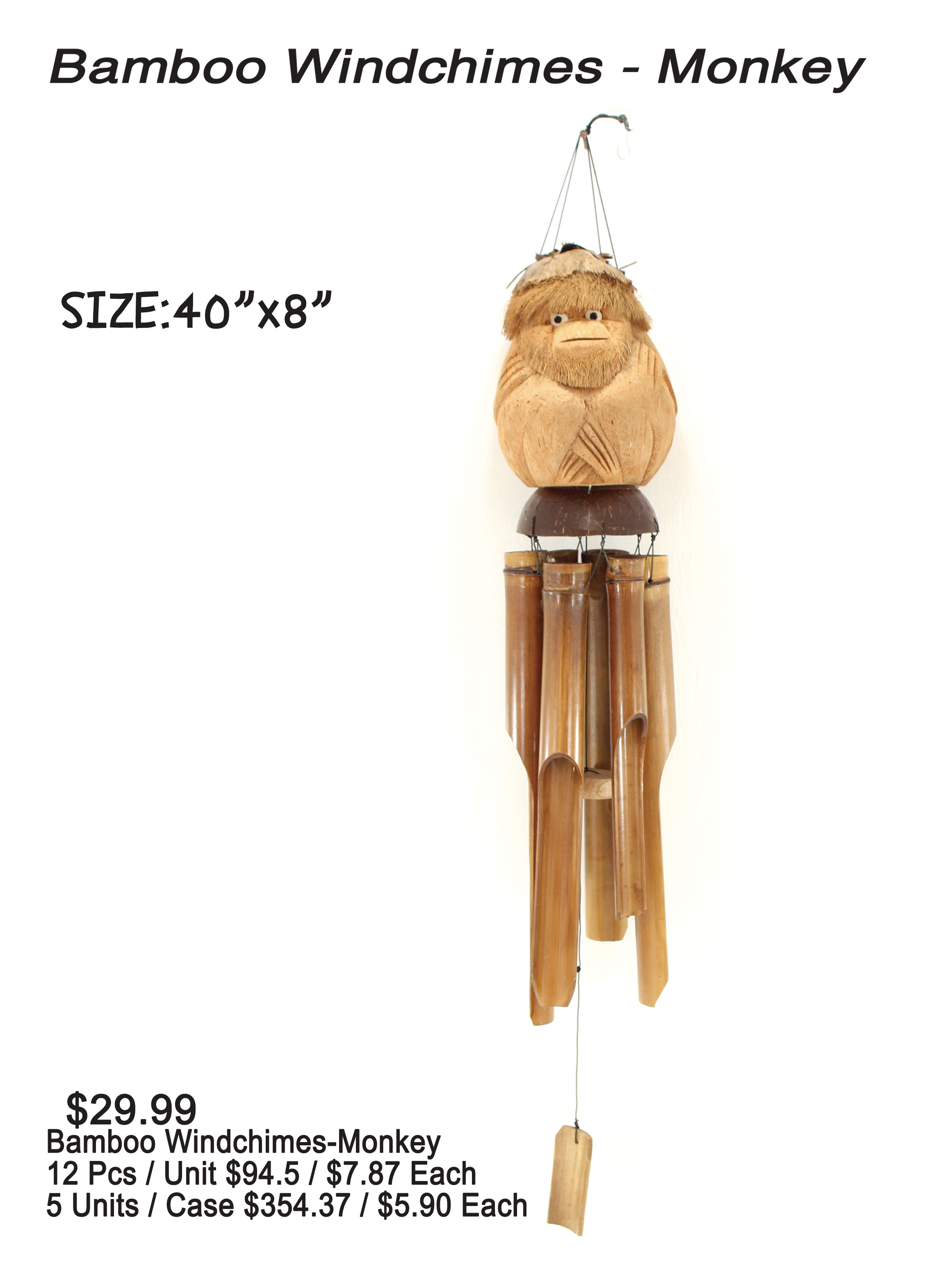 Bamboo Windchimes- Monkey BWC-M - Puka Creations