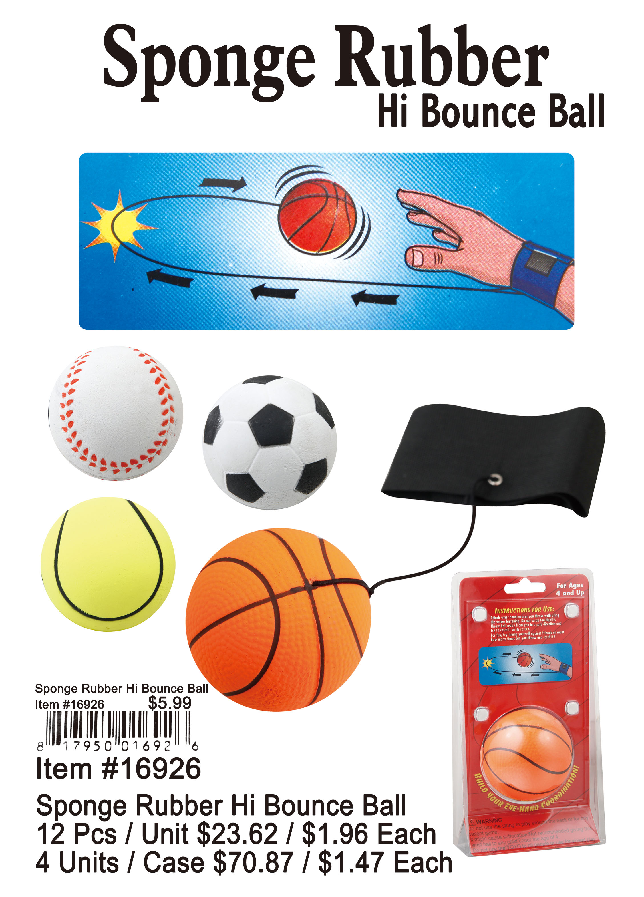 Sponge Rubber Hi Bounce Ball 817950016926 - Puka Creations